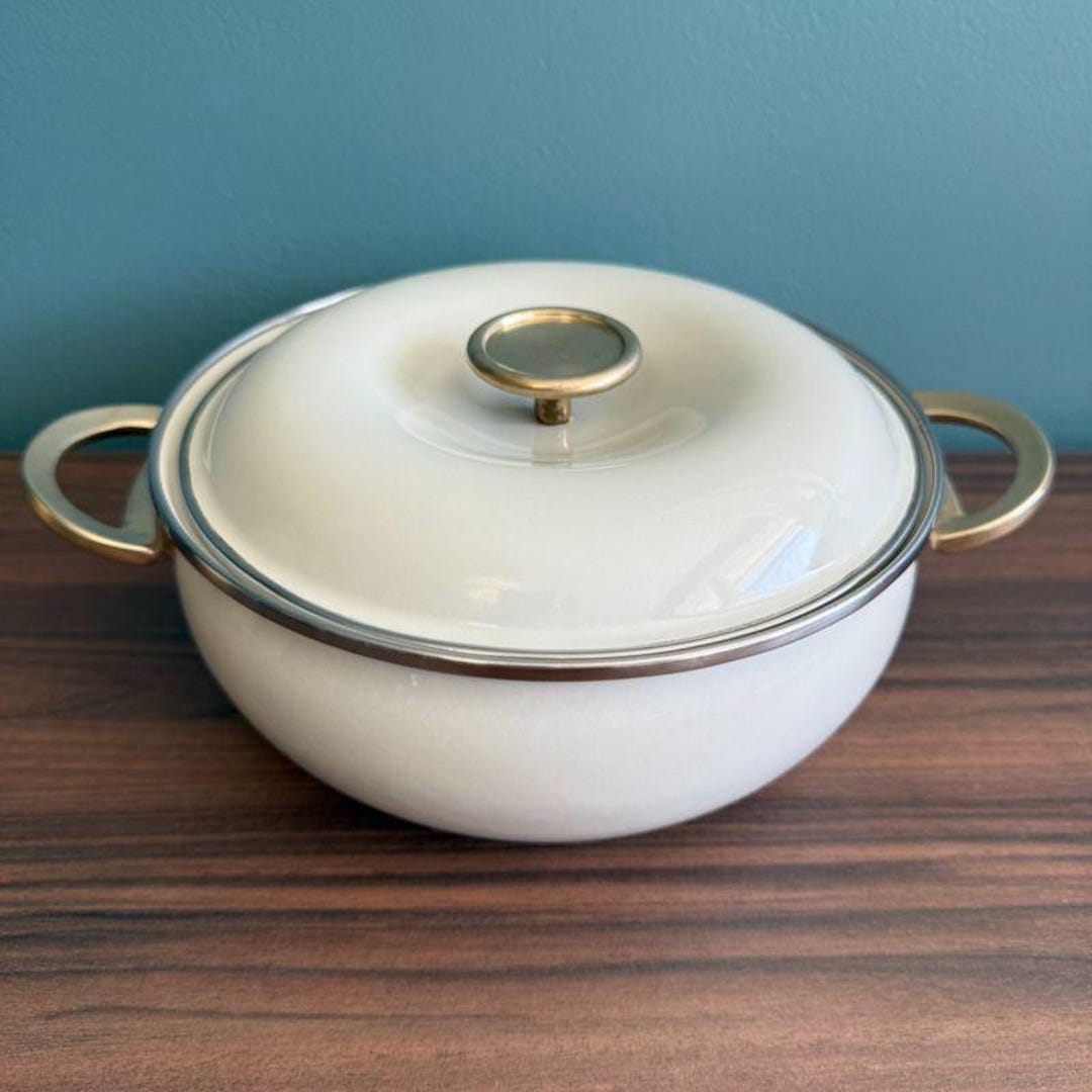 Vintage Copco off White Brass Enameled Cookware 2.5 Qt Dutch Oven + Lid ...