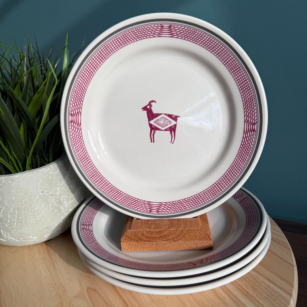 4 Homer Laughlin Pipestone Mimbreno Indian 8-1/4 Salad Plates Red Gray ...