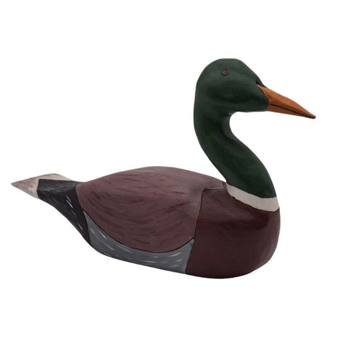 Vtg Duck Decoy Mallard Male Hand Carved Painted Signed C Finney 92 PA ...