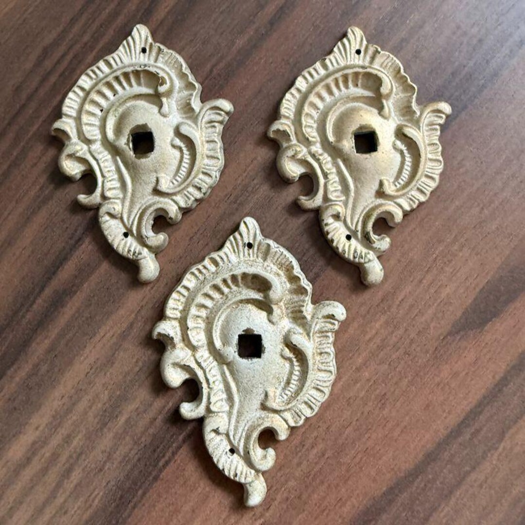 3 Vintage Painted Brass Ornate Drawer Pull Backplates Antique-style ...