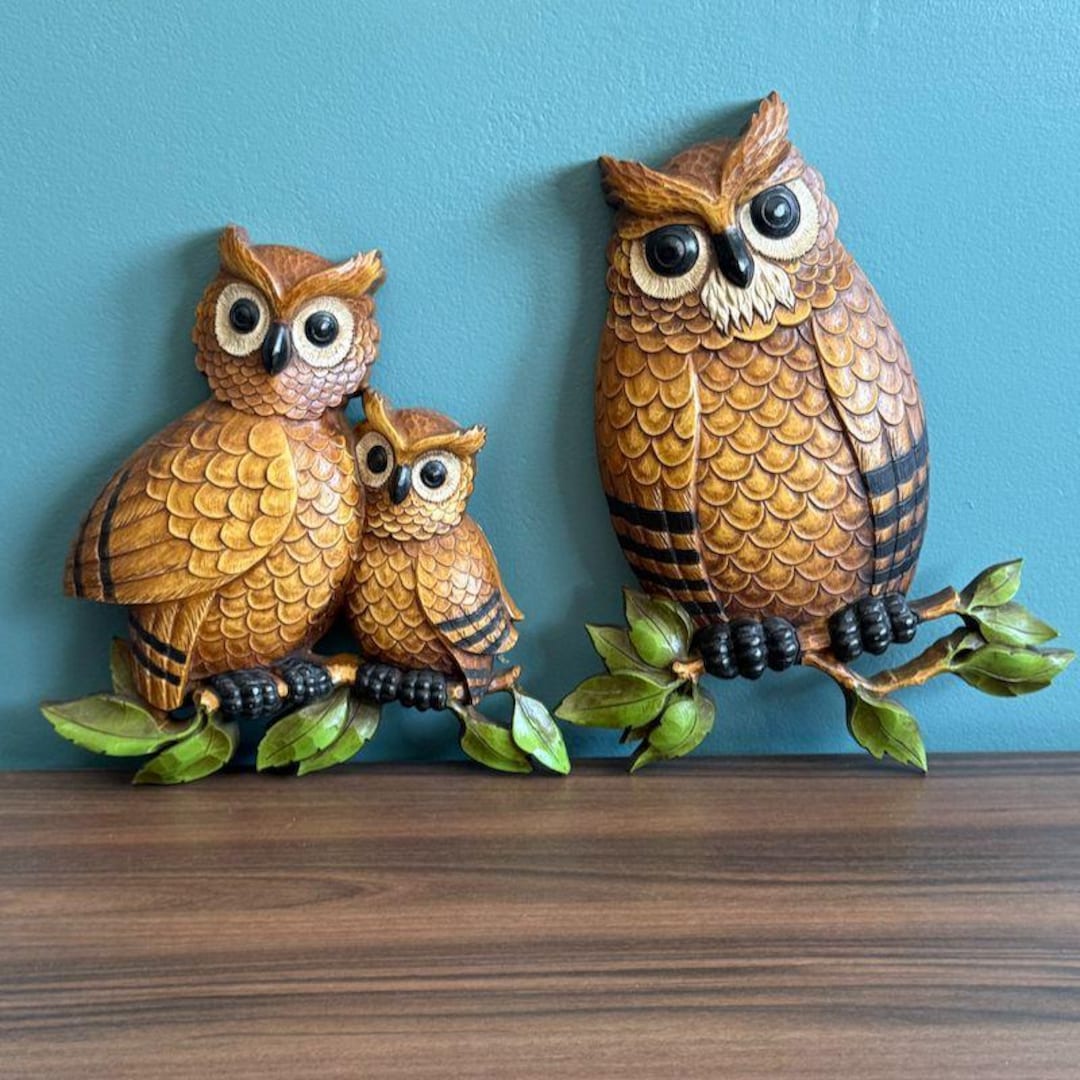 Vintage Homco 1975 Owl Wall Decor Set of 2 - Etsy