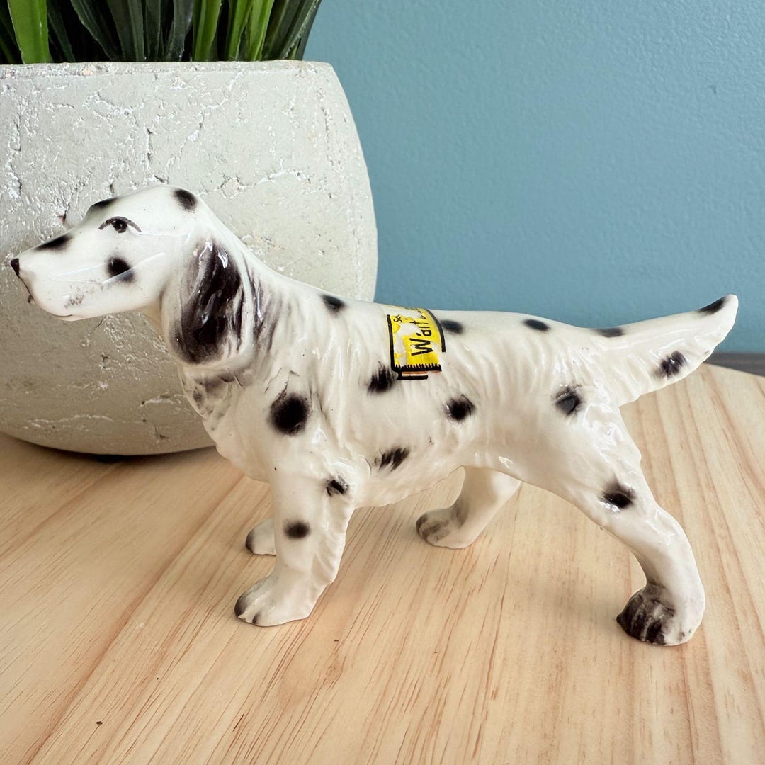 Vintage English Setter Dog Figurine Porcelain Japan Black White ...