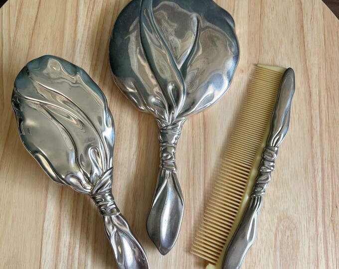 Vintage Godinger Art Nouveau Silver-plated Vanity Set Mirror Brush Comb ...