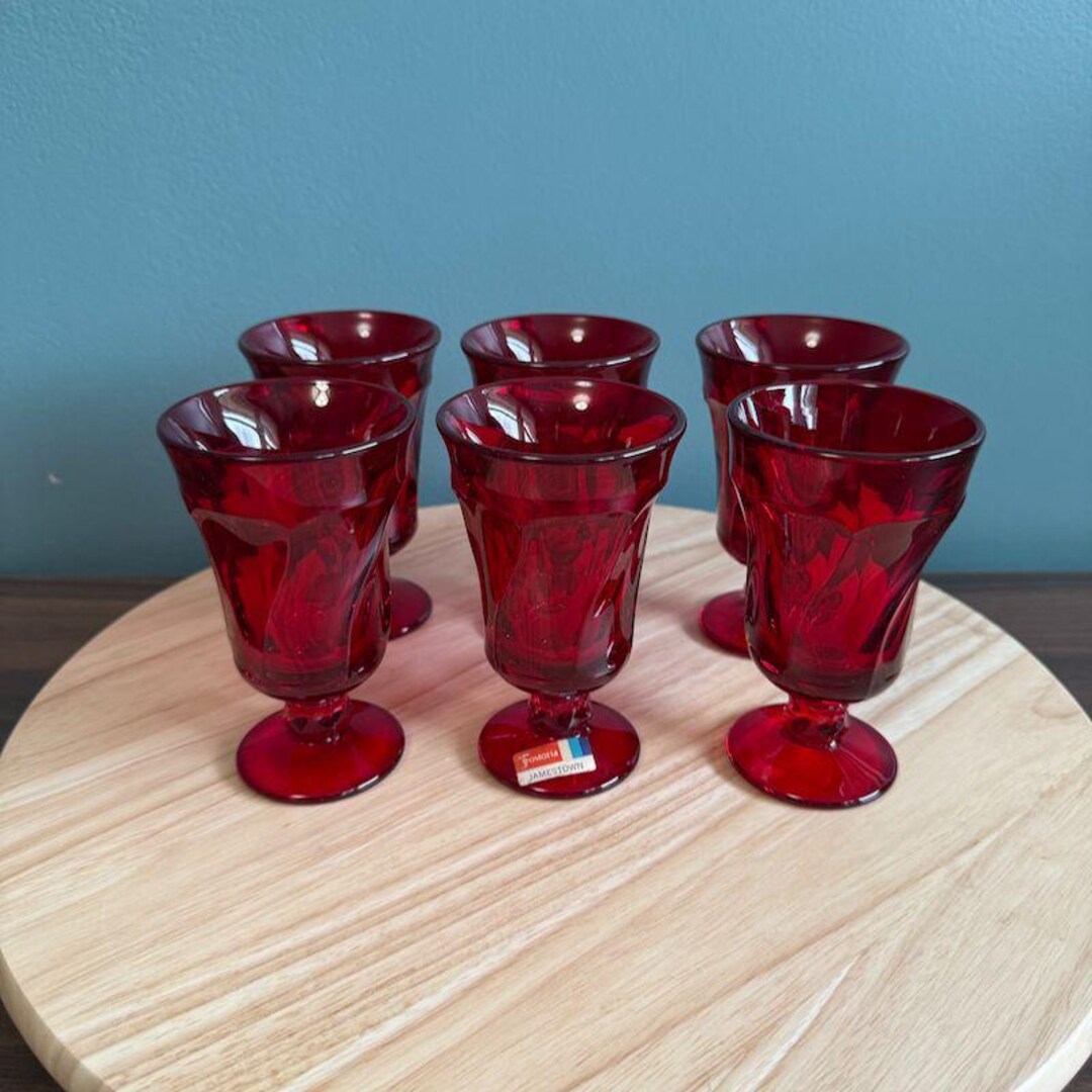 6 NOS Vintage Fostoria Jamestown Ruby Red Juice Goblets 4 3/4" Tall ...