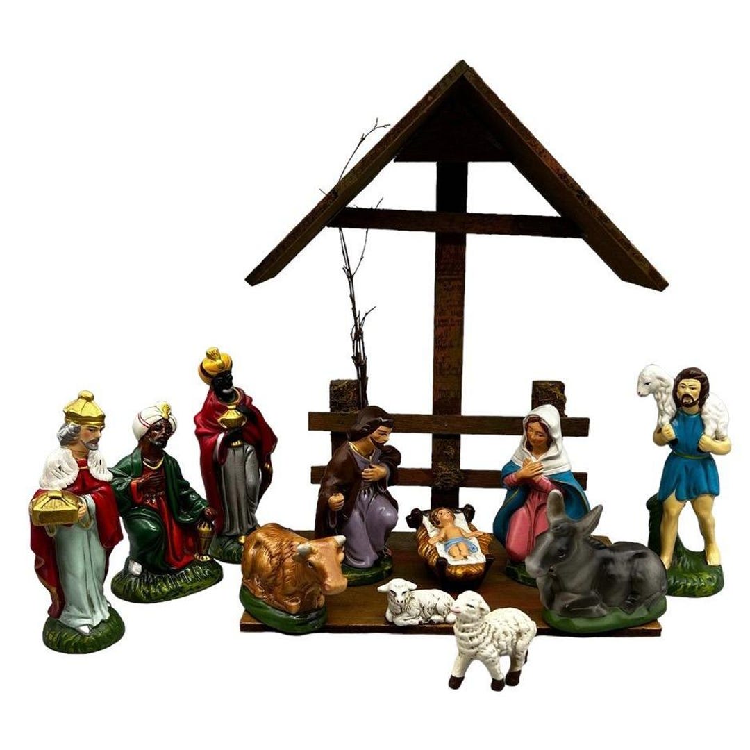 Vintage Dickson Hand-painted Nativity Scene Set Complete W Wooden ...