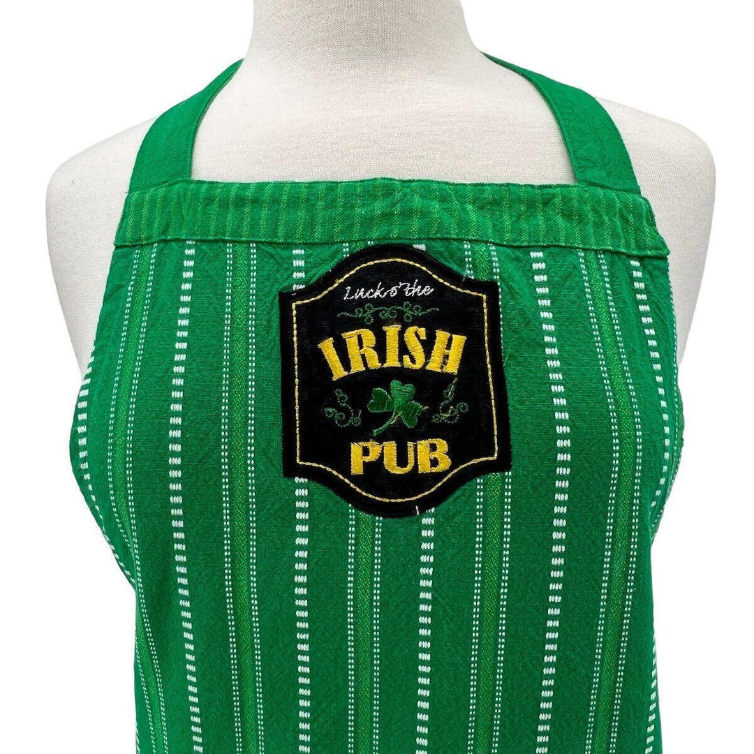 Irish Pub Green Apron With "luck O the Irish" Embroidery & Pockets - Etsy