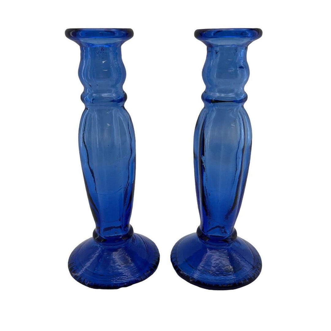 Vitrocolor Candlesticks Art Glass Recycled Blue Opac Tapers Pair - Etsy