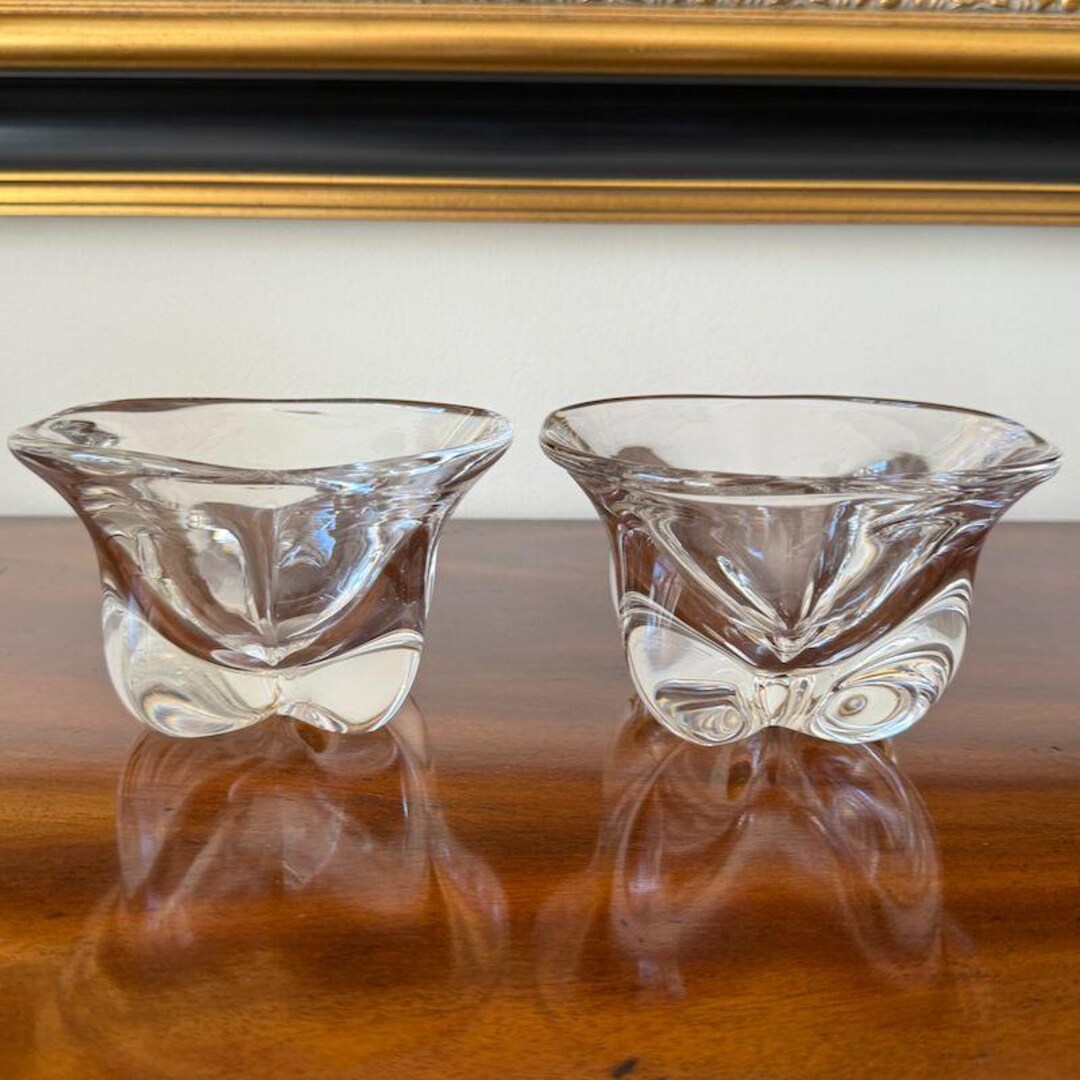 Vintage Pair Magnor Norway Crystal Cross-footed Glass Art Bowl Berries ...