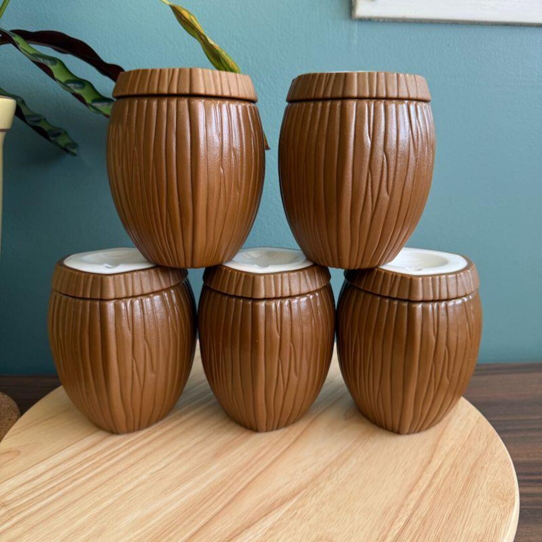 5 Cool Gear Coconut Chiller Cup With Lid, 16 Oz, Brown Tiki Bar - Etsy