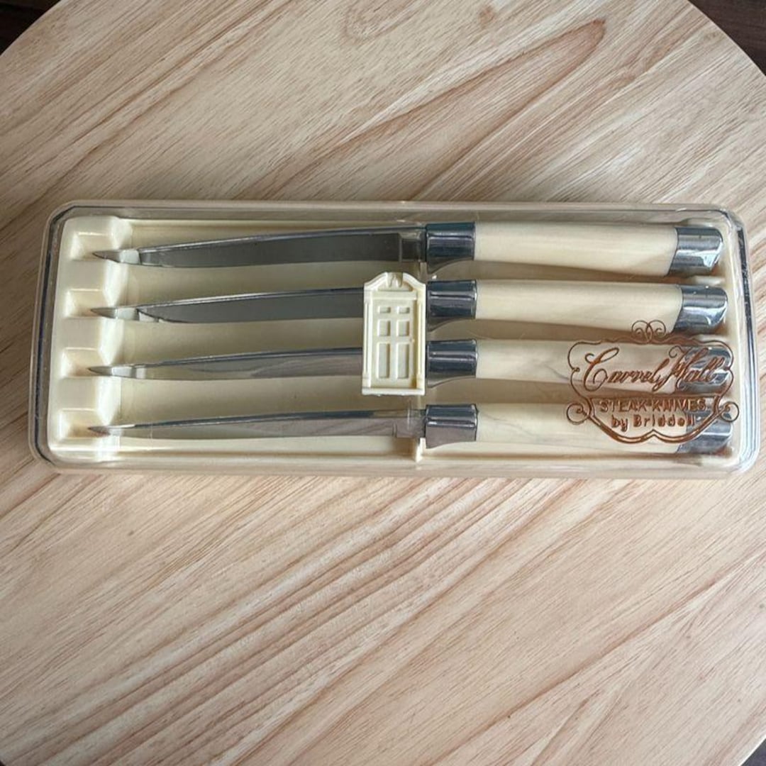 Carvel Hall Steak Knives by Briddell Cream Handles Chrome Accents ...
