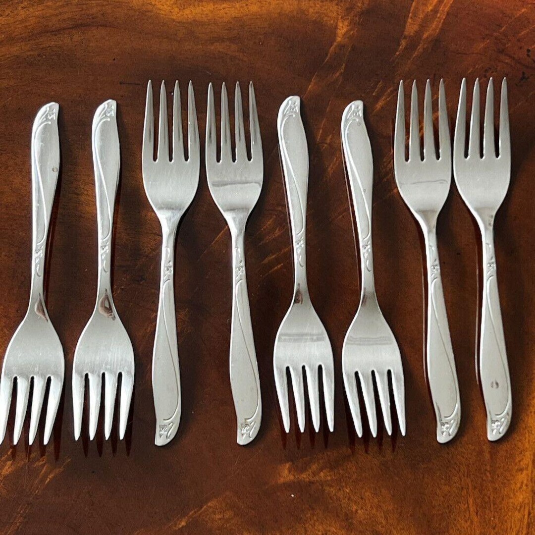 8 Vintage Insico Salad Forks Stainless Flatware Woodlore Interntional ...