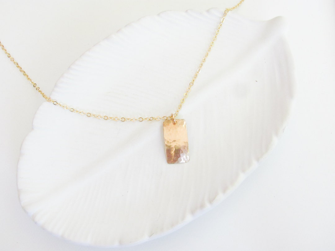 Small Rectangle Gold Necklace, Small Rectangle Pendant, Minimalist ...