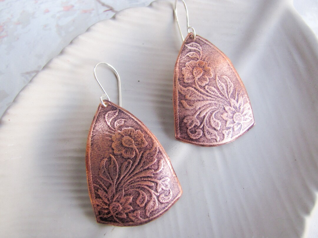 Copper Nature Inspired Earrings Copper Flower Earrings Boho - Etsy