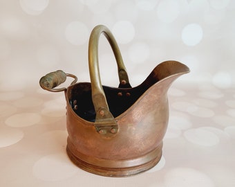 Vintage Copper Scuttle With Delft Porcelain Handle, Brass Lion Head ...