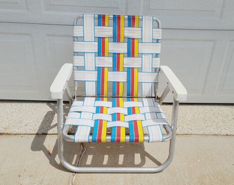 Vintage BEACH FOLDING CHAIR, Aluminum Frame Lawn Chair, River Chair ...