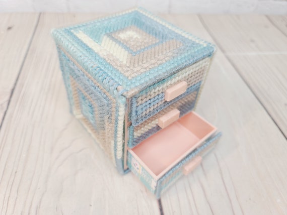 Vintage Crocheted Box, Mini Drawers - Gem