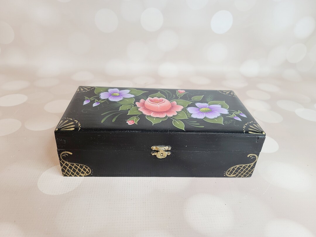Vintage Painted Flower Jewelry Box - Etsy
