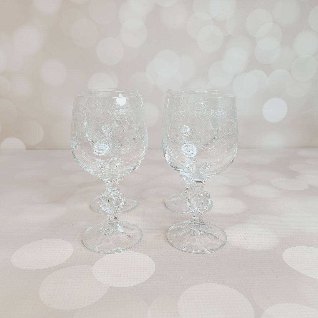 Antique Crystal Cascade Etched Wine Glasses, Set of 4 - Etsy