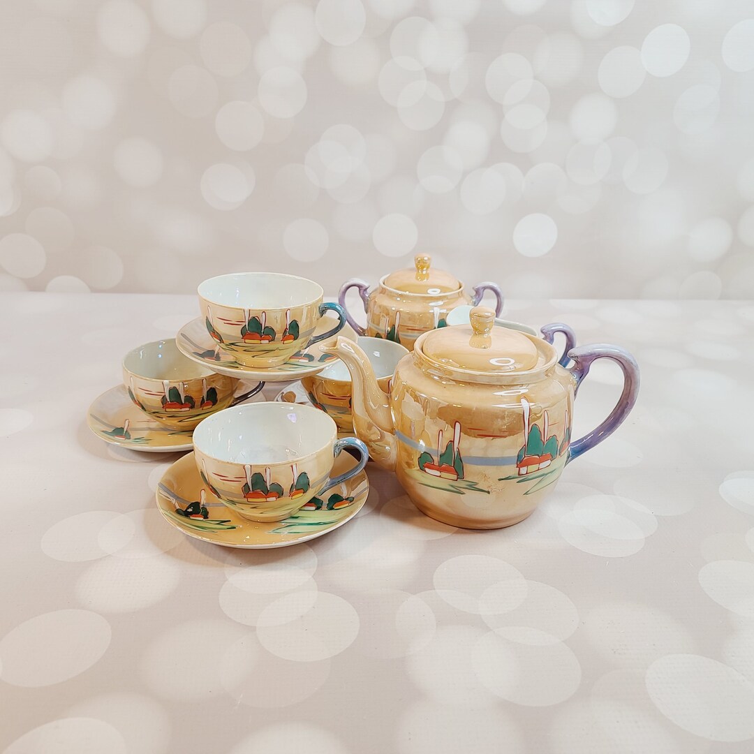 Vintage Trico Peach Lusterware Tea Set, Made in Japan - Etsy