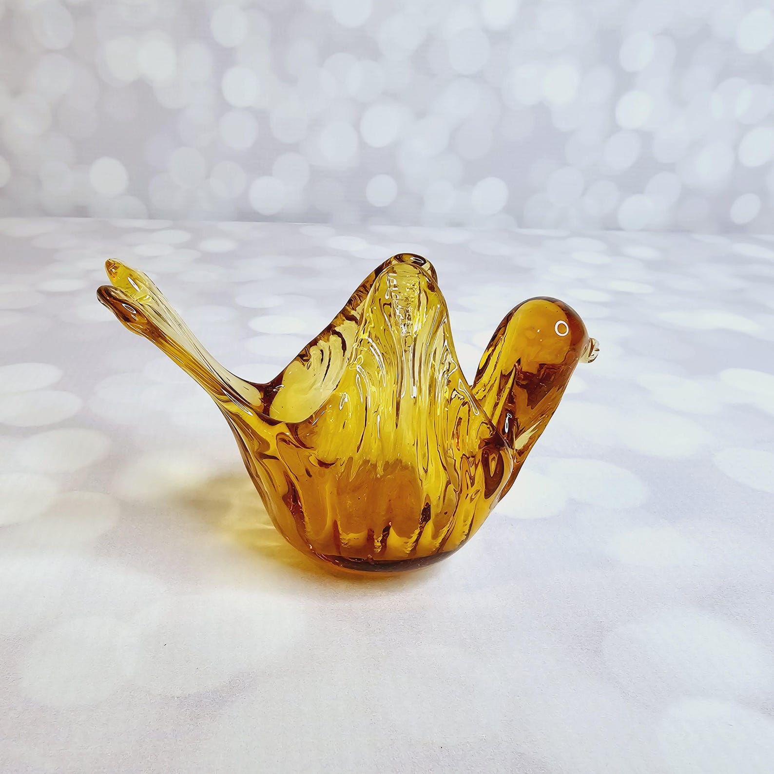 Vintage Amber Glass Bird Basket - Etsy