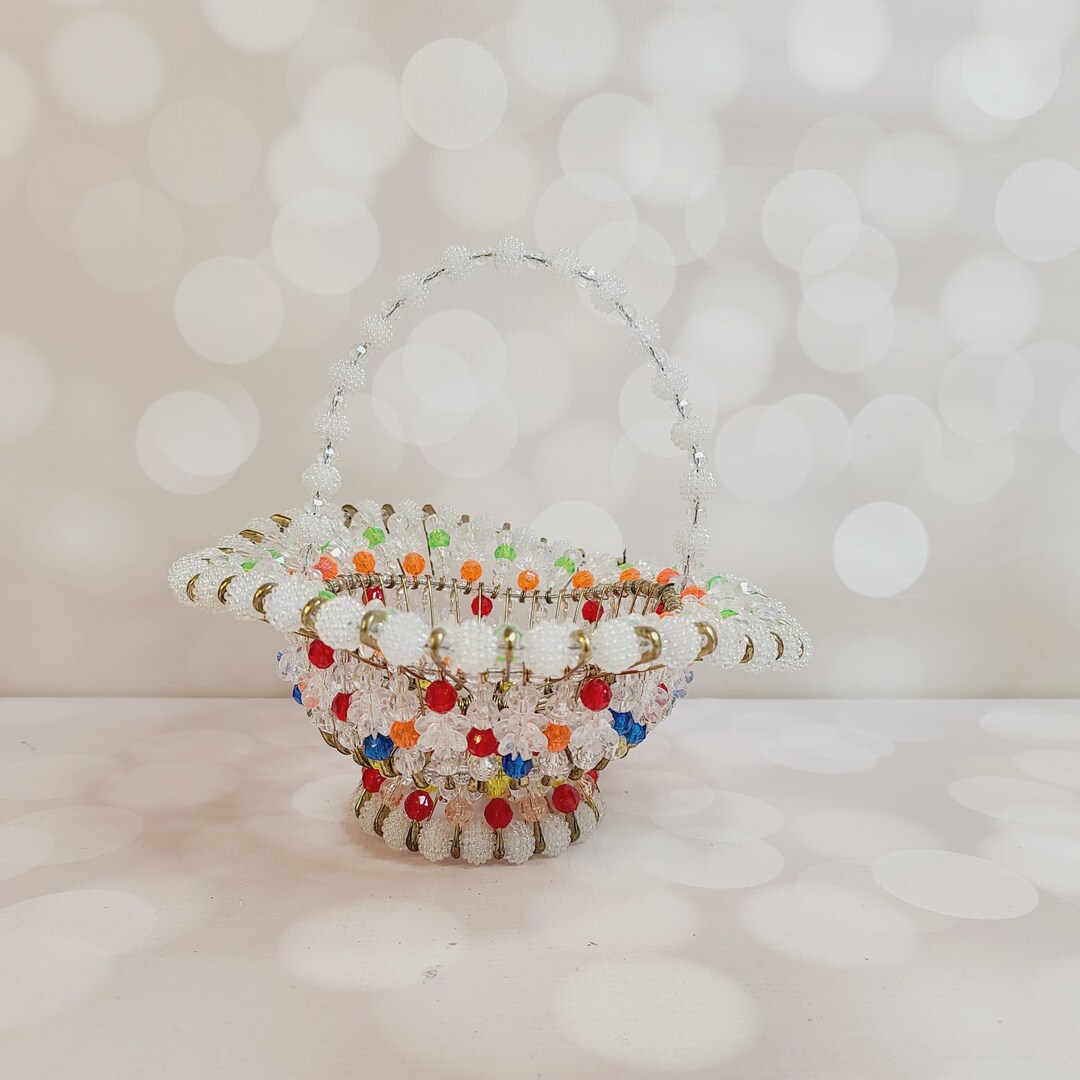 Vintage Safety Pin and Bead Basket - Etsy
