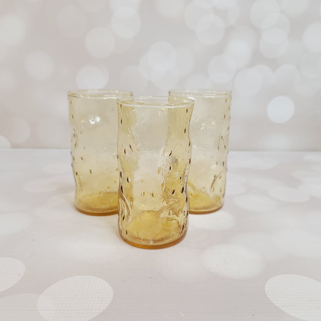 Vintage Amber Bubble Glassware, Set of 3 - Etsy