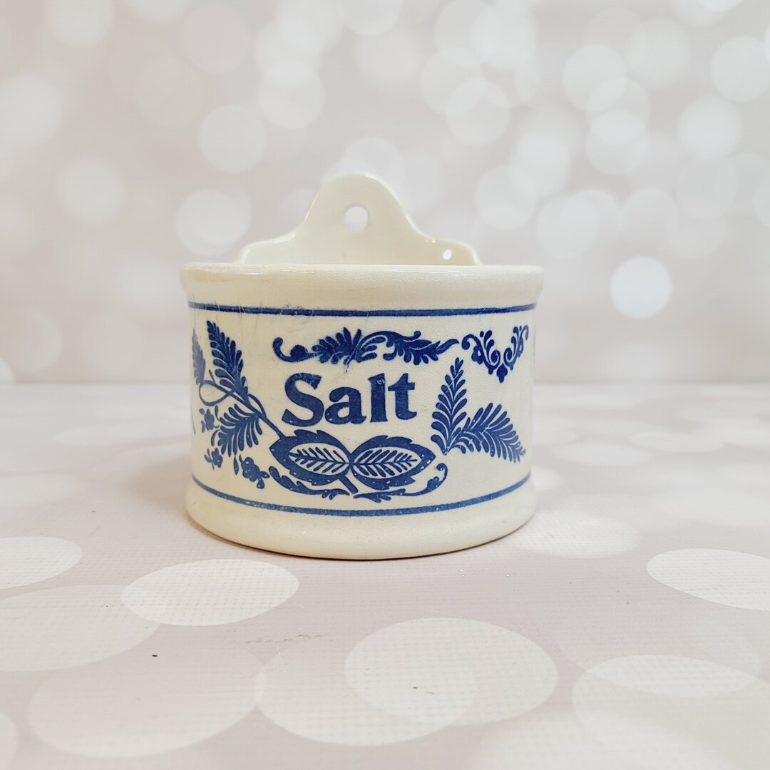 Antique Stoneware Blue White Salt Box - Etsy