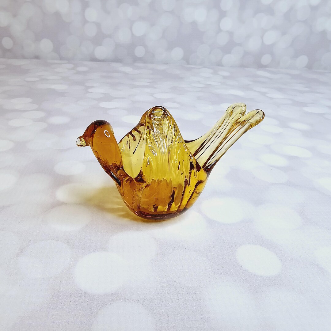 Vintage Amber Glass Bird Basket - Etsy