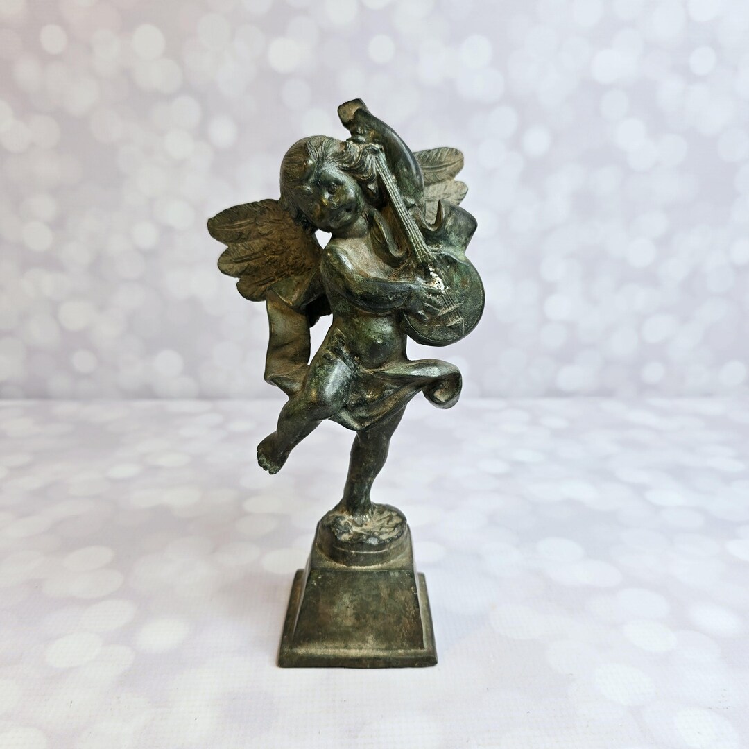 Vintage Bronze Winged Cherub Statue - Etsy