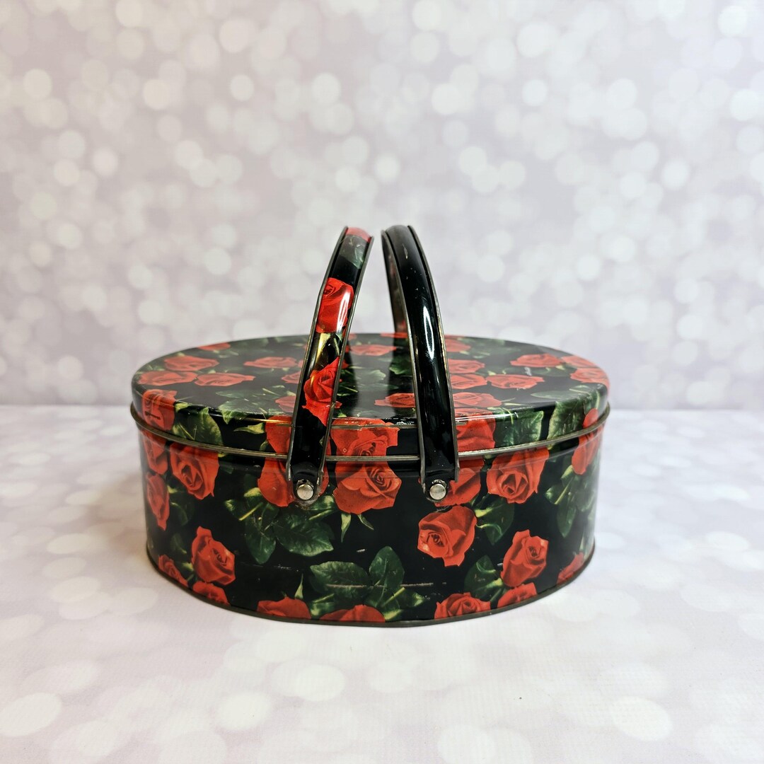 Vintage Red Rose Handled Tin - Etsy