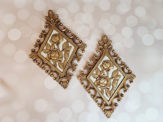 Vintage Diamond Rose Art Set of 2 Mid Century - Etsy