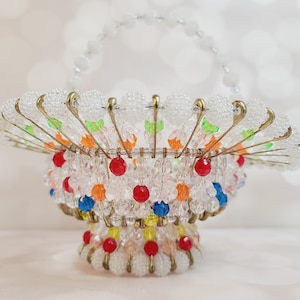 Vintage Safety Pin and Bead Basket - Etsy