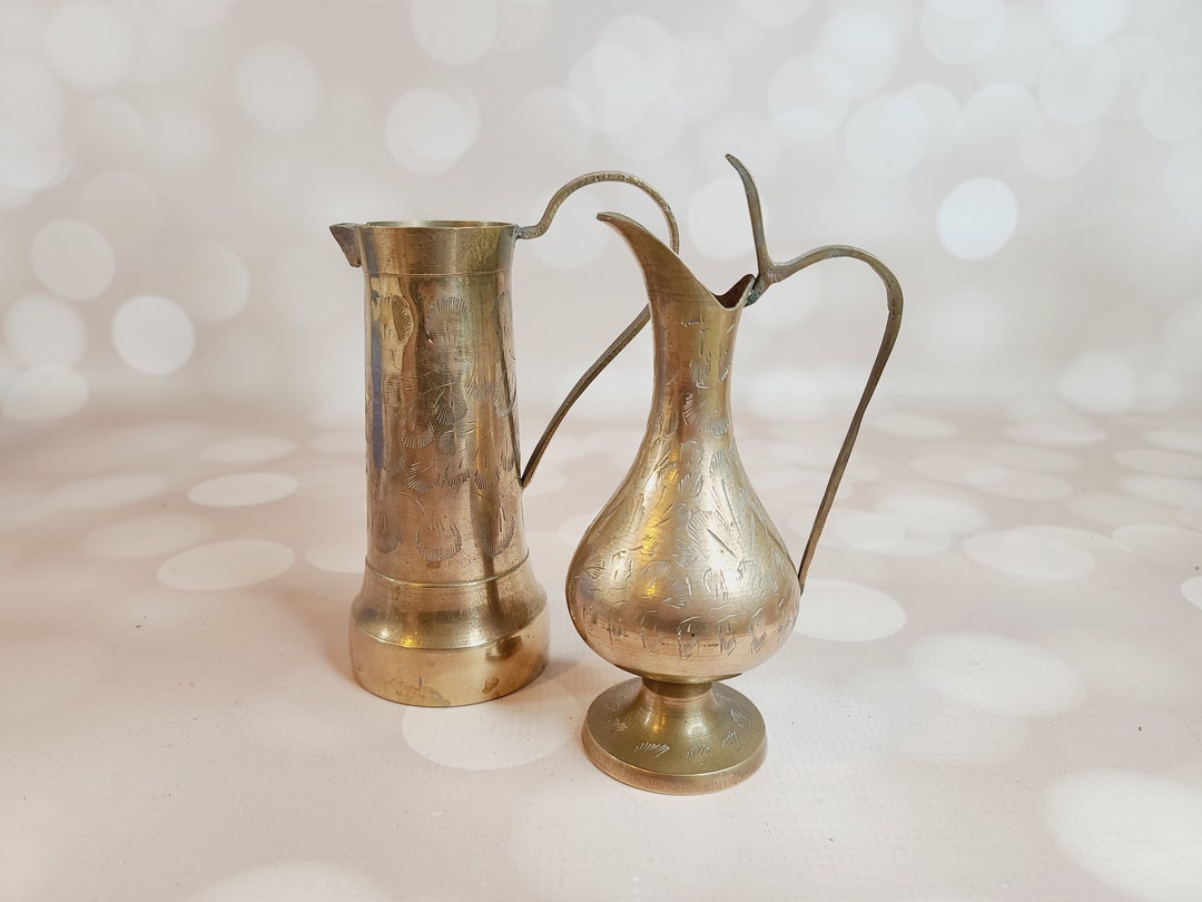 Vintage Brass Ewer Vase, Set of 2 - Etsy
