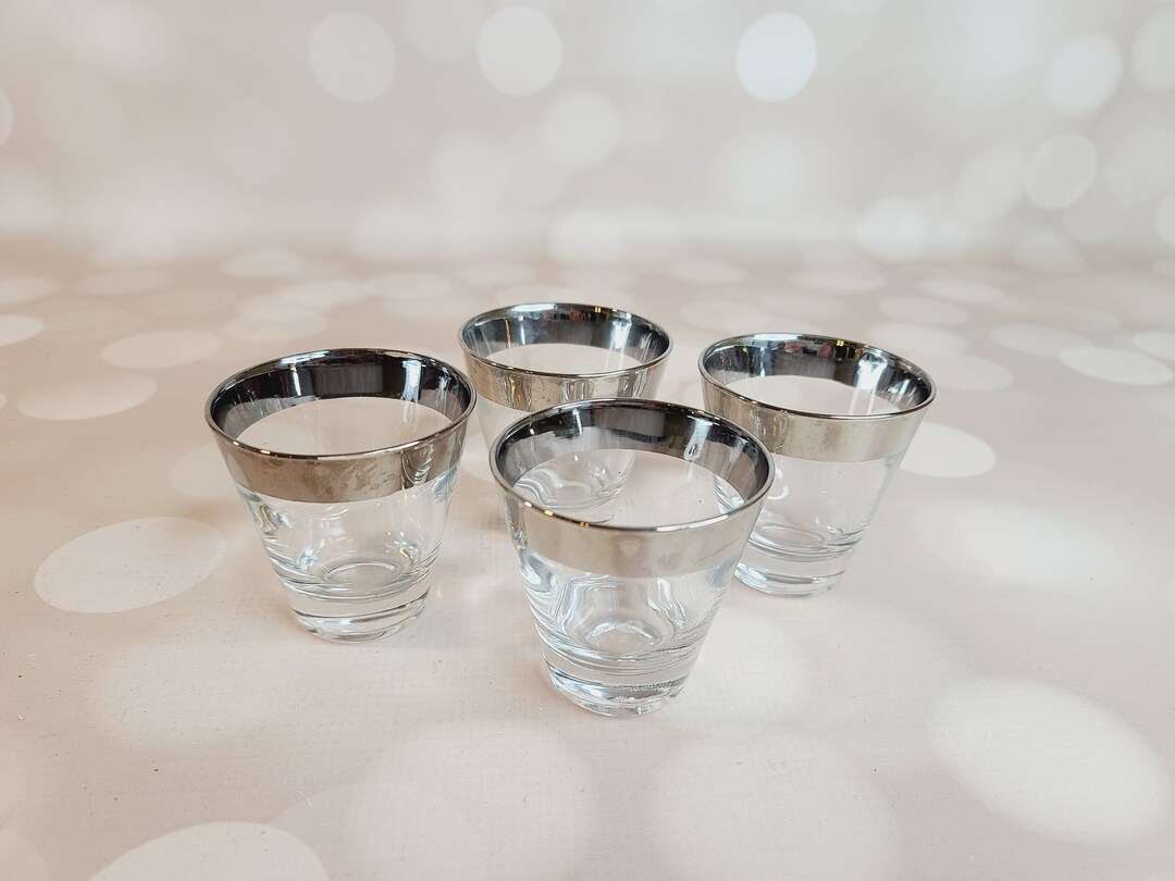 Vintage Silver Rimmed Glass, Set of 4, Mid Century - Etsy
