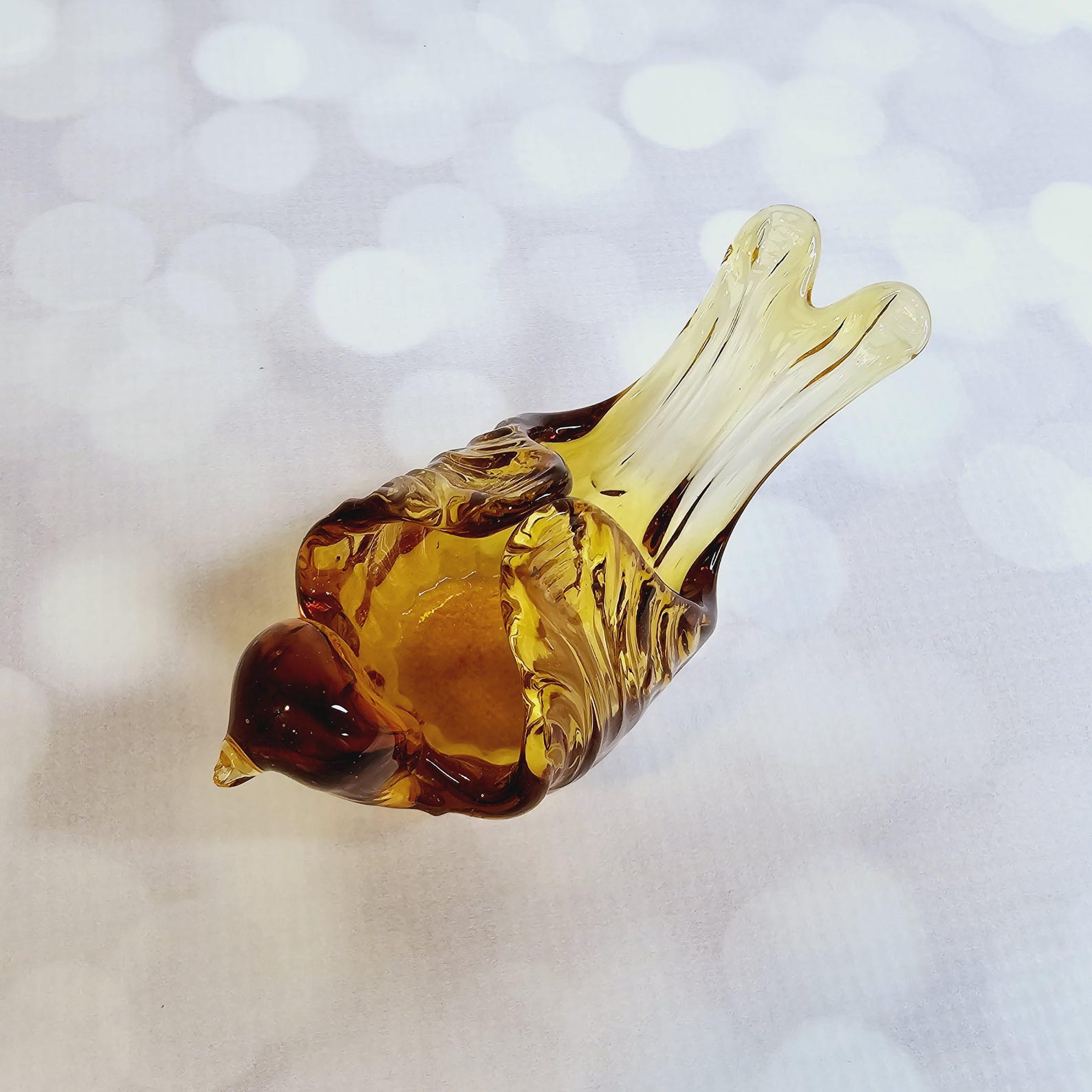 Vintage Amber Glass Bird Basket - Etsy
