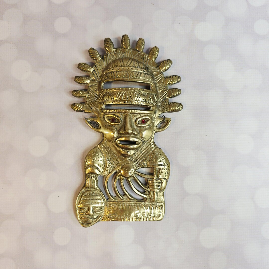 Vintage Brass Mexican Inca Wall Hanging - Etsy