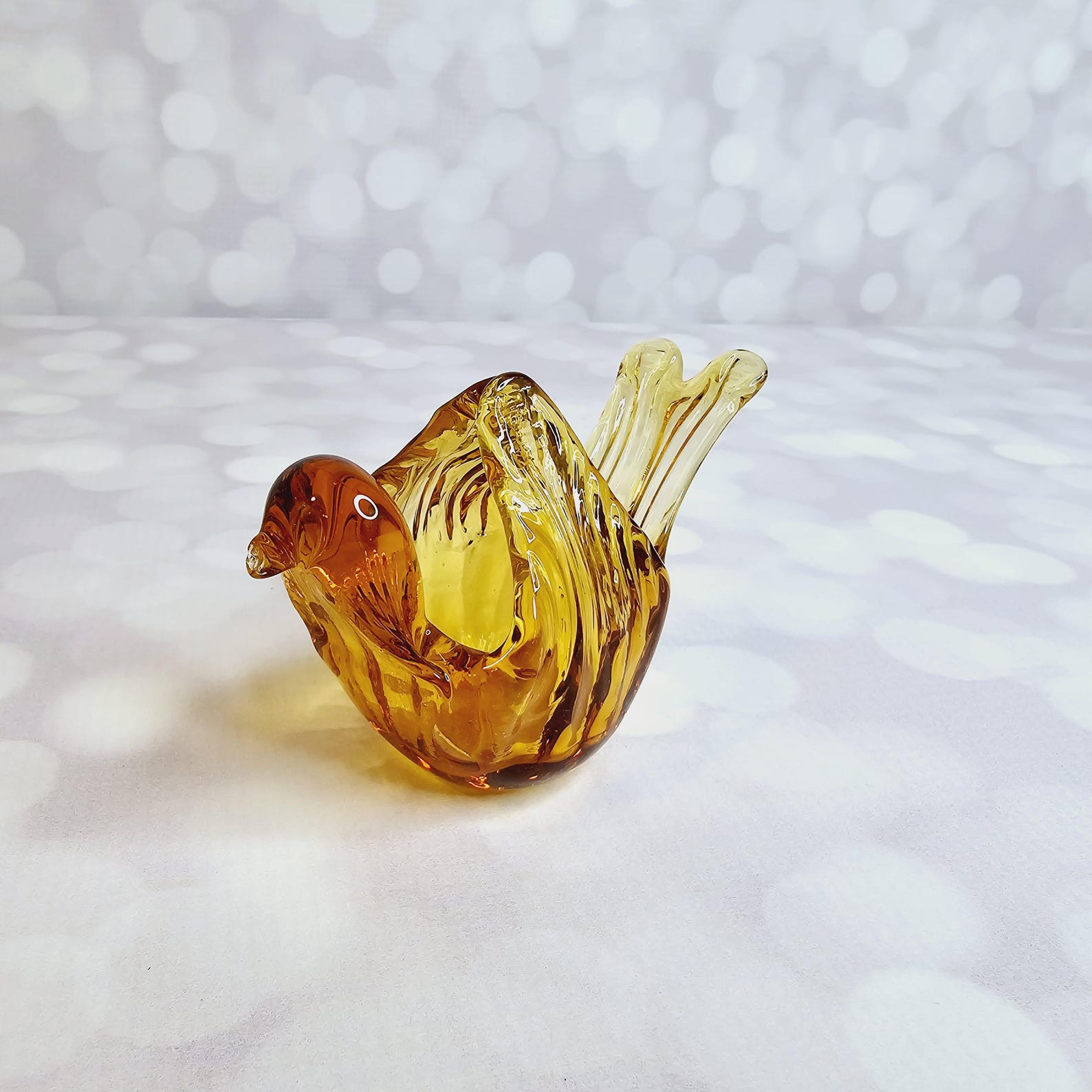Vintage Amber Glass Bird Basket - Etsy
