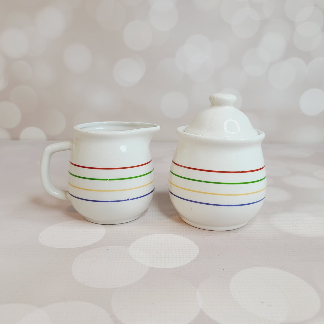 Vintage Rainbow Stripe Sugar Creamer Set - Etsy