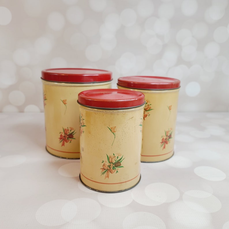 Vintage Mid Century Metal Cannisters, Set of 3 - Etsy