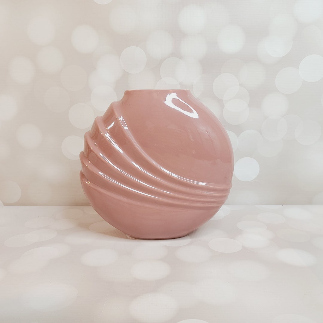 Vintage 80s Deco Mauve Vase - Etsy
