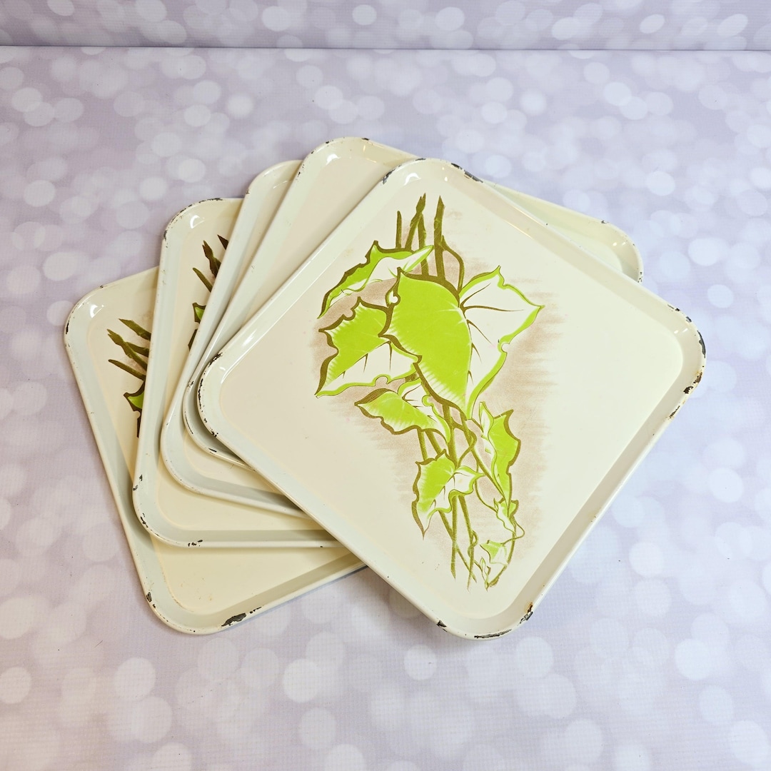 Vintage Ivy Metal TV Snack Trays, Set of 5 - Etsy