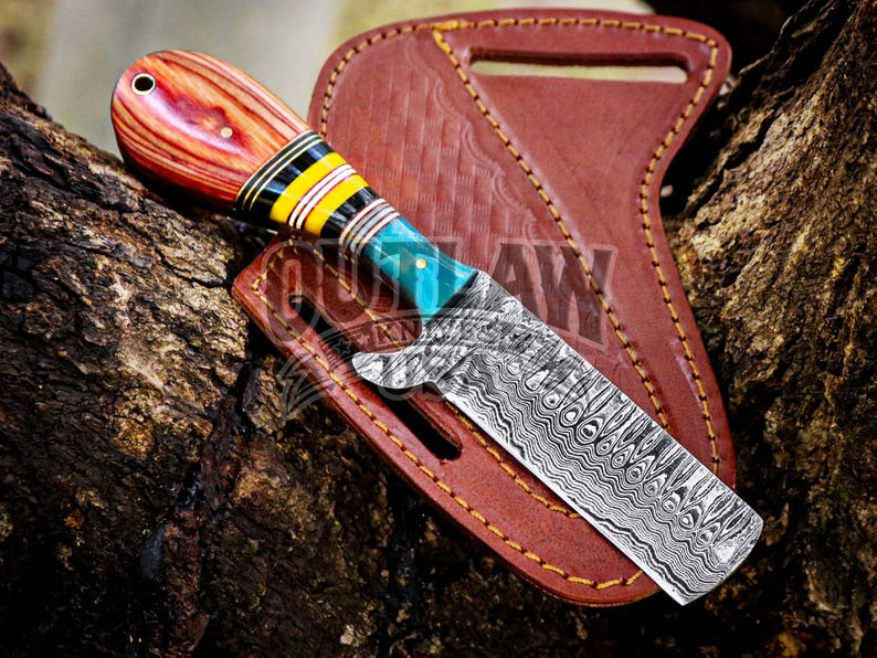 Cowboy Bull Cutter Knife Personalized Damascus Knife With Leather ...