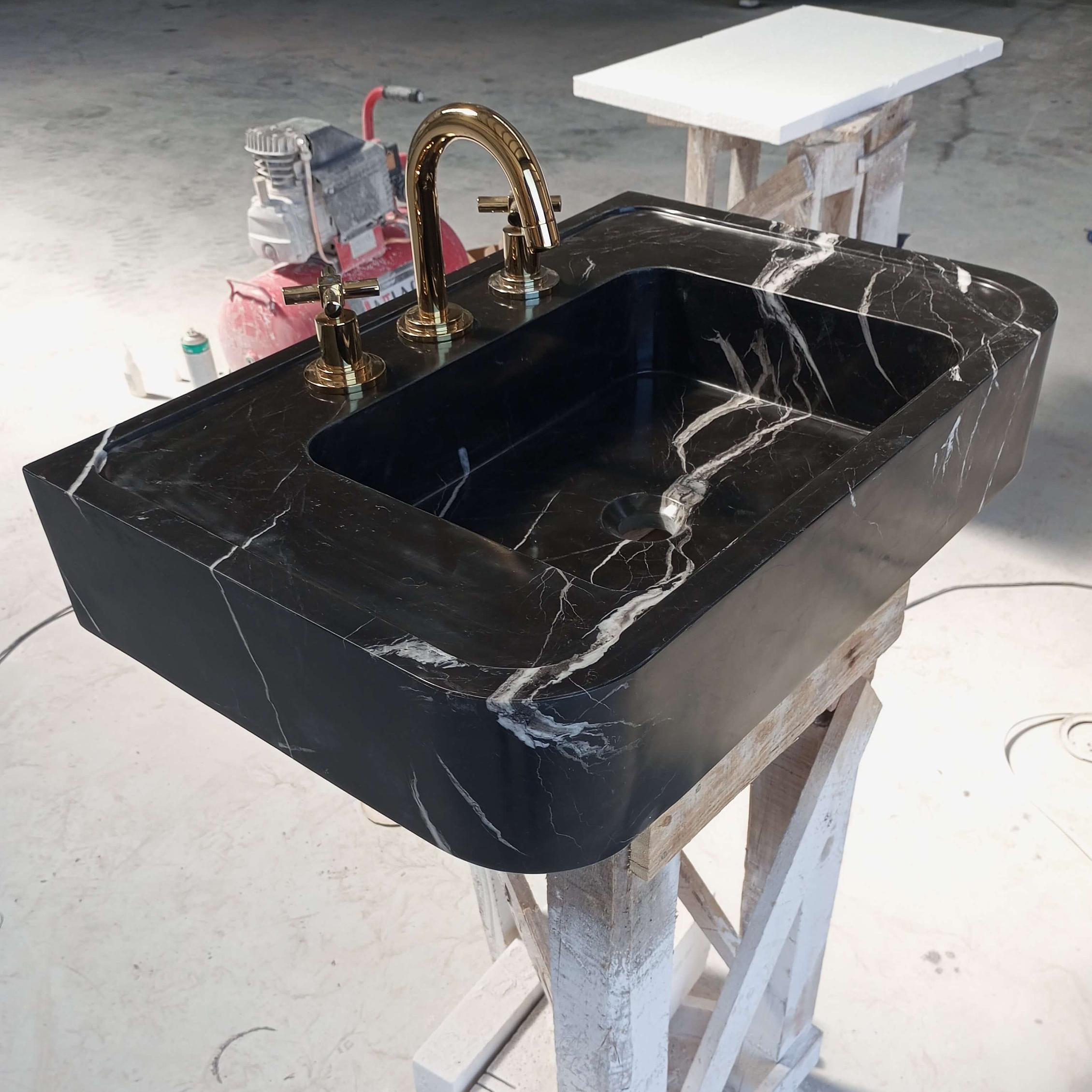 Nero Marquina Marble Sink, Black Marble Floating Sink, Black and White ...