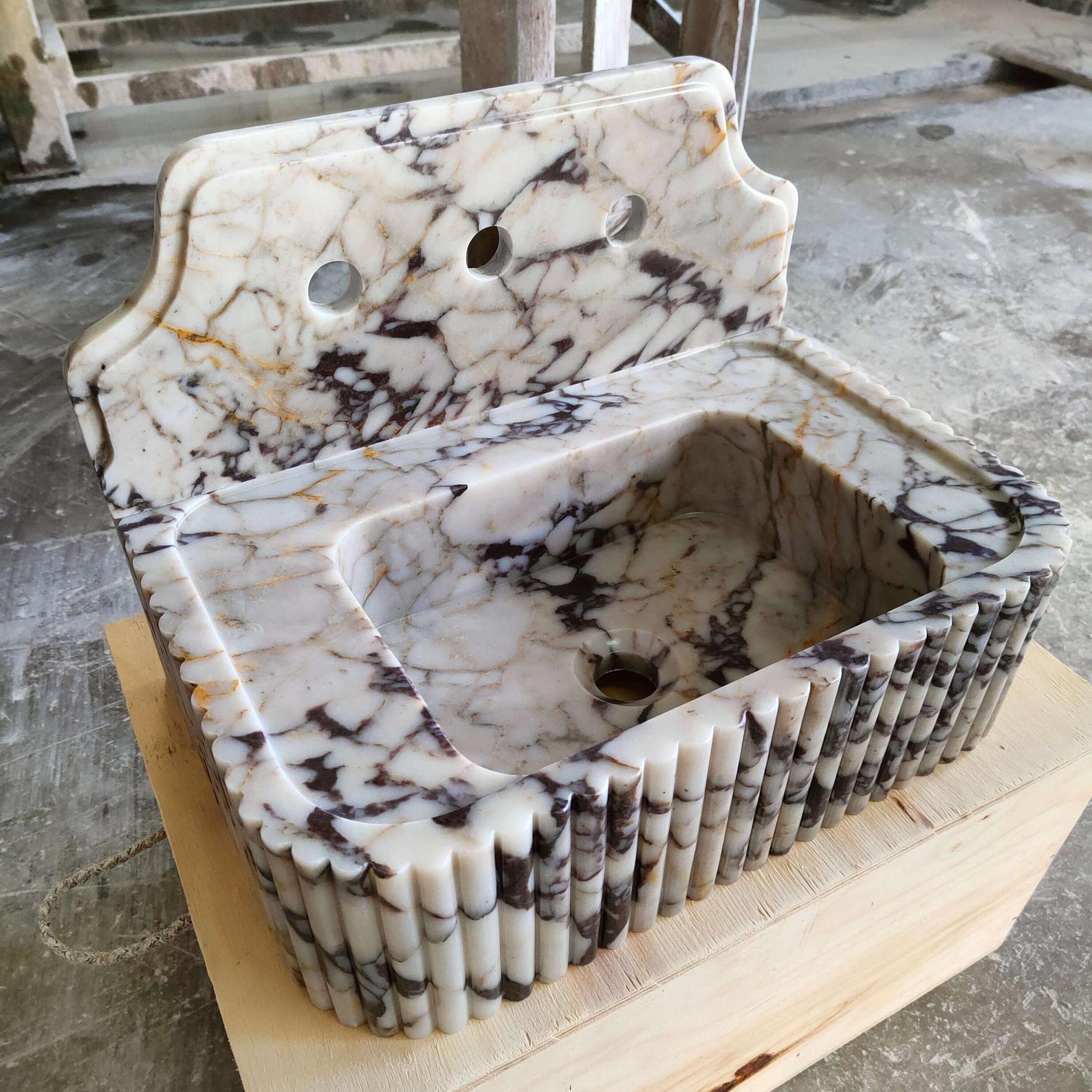 Wall-mounted Marble Bathroom Sink, Custom Calacatta Viola Sink, Wall ...