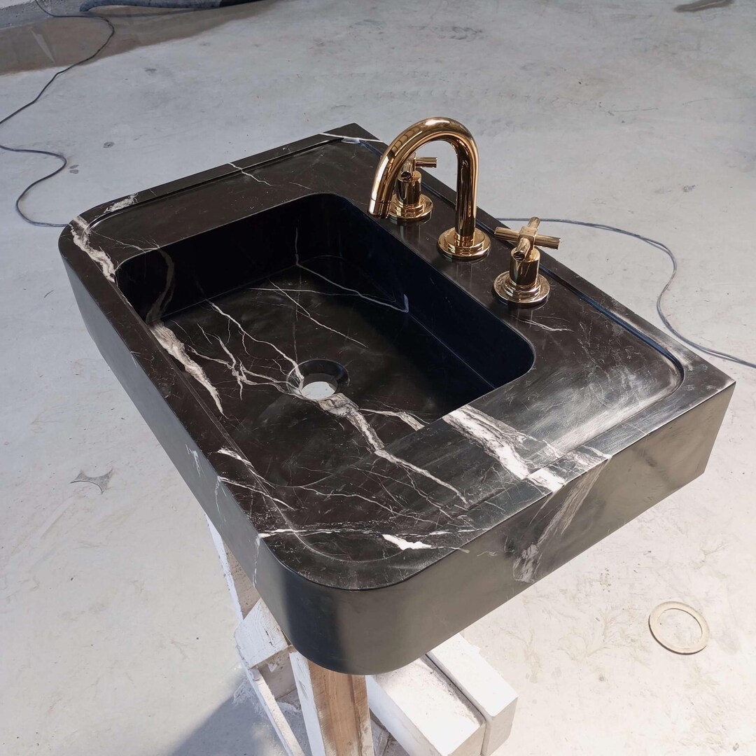 Nero Marquina Marble Sink, Black Marble Floating Sink, Black and White ...