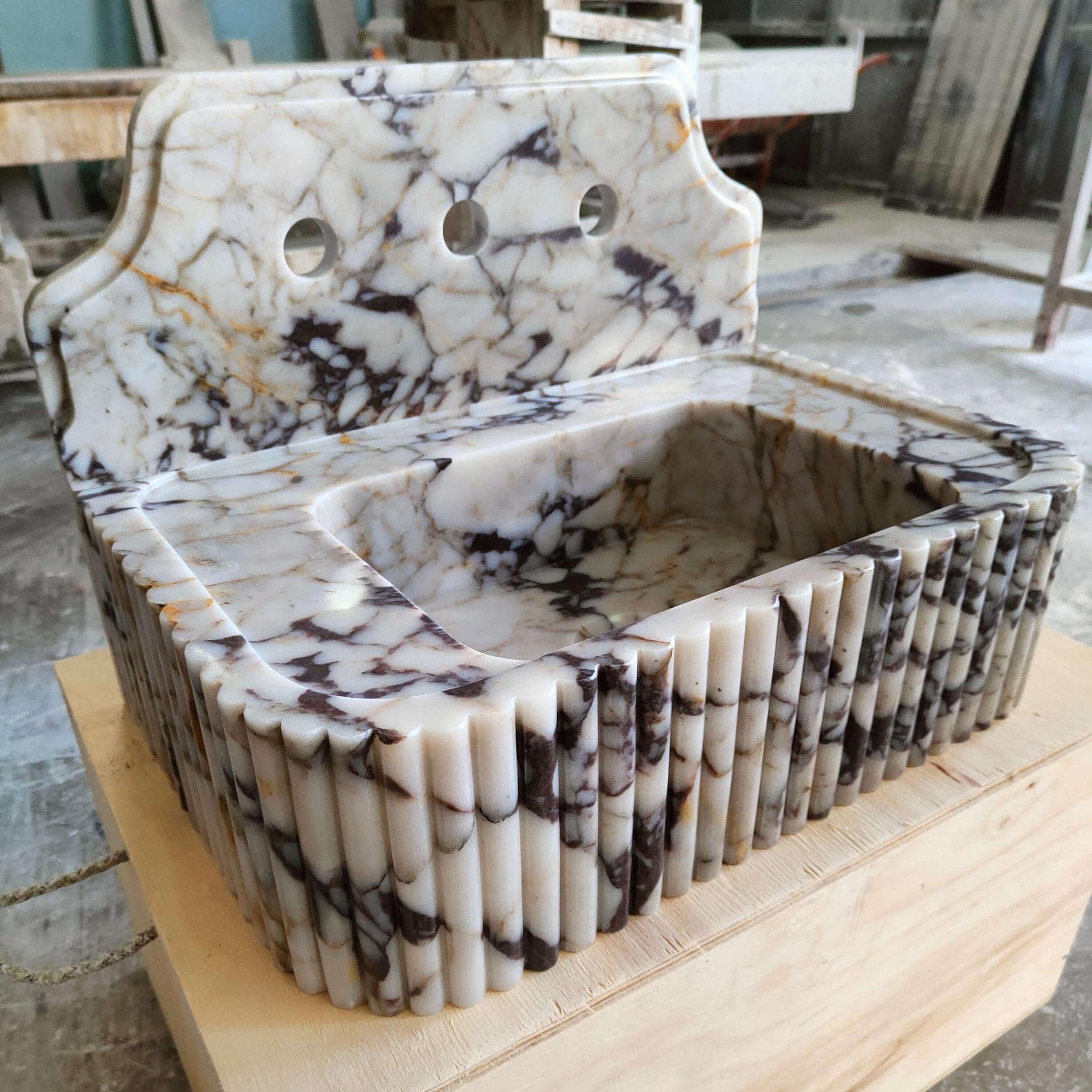 Wall-mounted Marble Bathroom Sink, Custom Calacatta Viola Sink, Wall ...