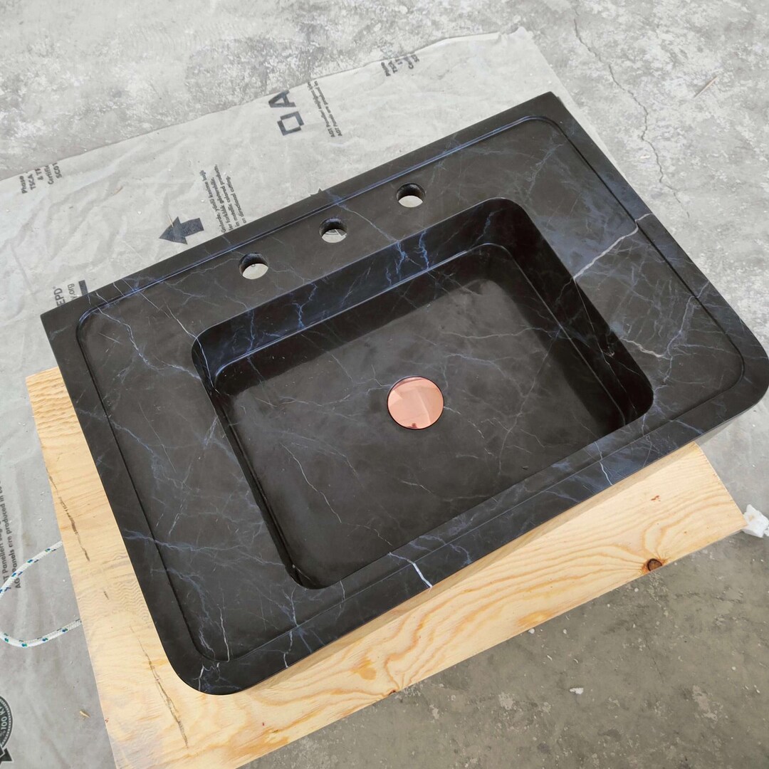 Black Marble Floating Vanity, Black Marble Custom Sink, Black Floating ...