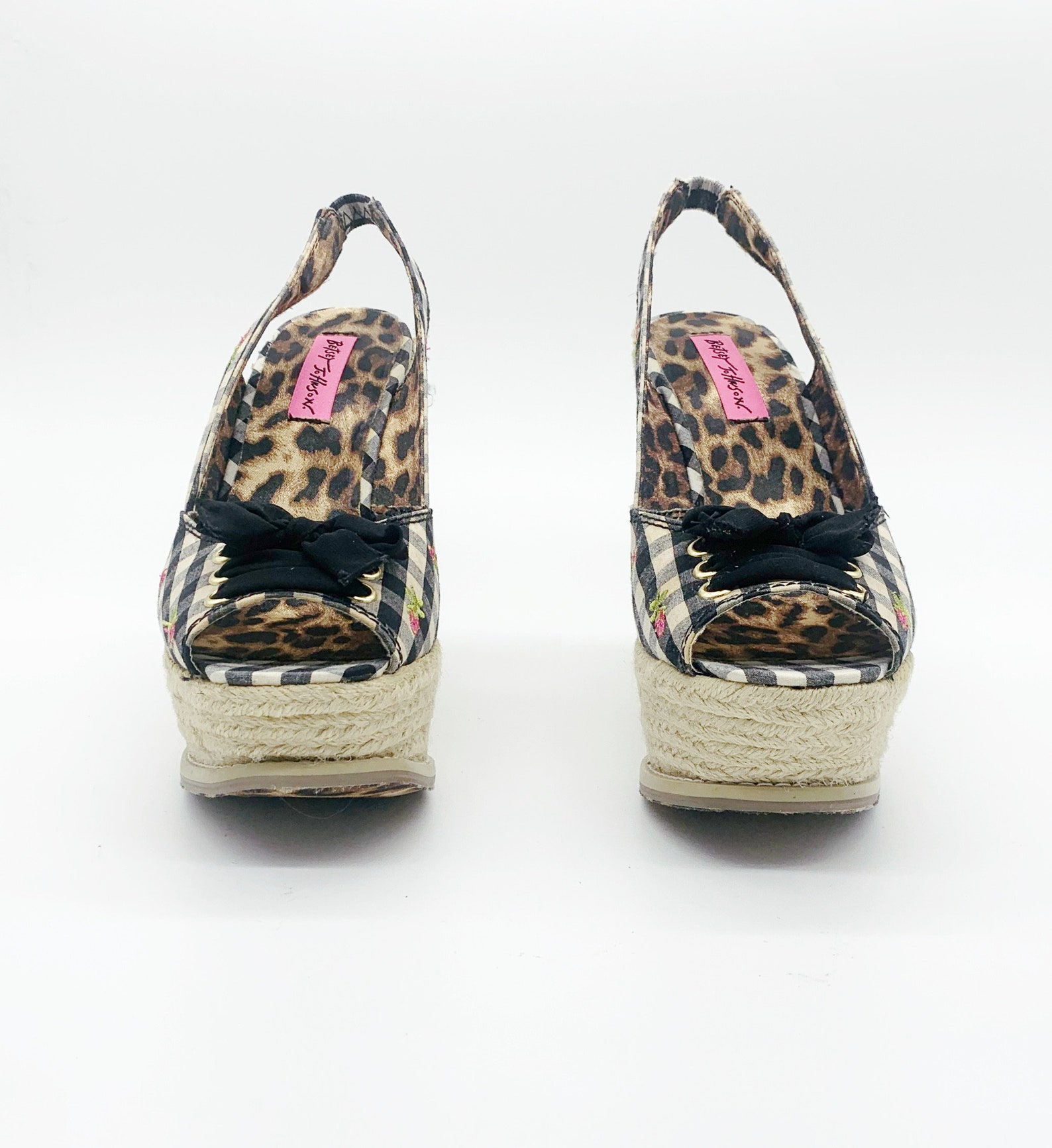 Betsey Johnson Peep Toe Gingham Floral Espadrilles Wedges Sandals - Etsy
