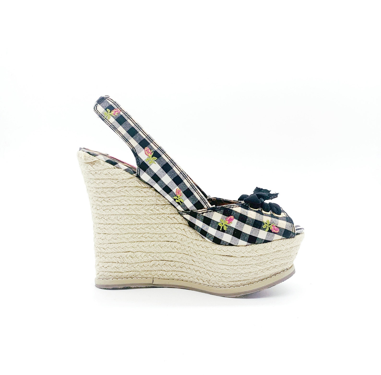 Betsey Johnson Peep Toe Gingham Floral Espadrilles Wedges Sandals - Etsy