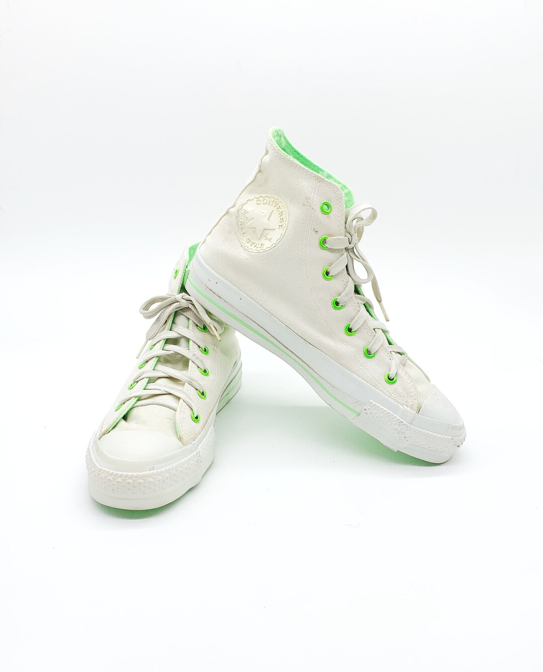 Vintage 80s Two Tone Neon Green Converse All Star Hi Top Made in U.S.A ...